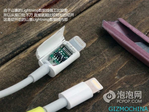 Comparison between original and fake Apple Lightning data cable ...