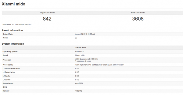 Xiaomi Mido Found on GeekBench Sporting 2GB RAM and Snapdragon 625 ...