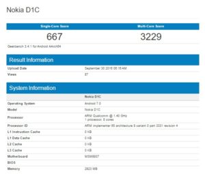 Nokia D1C Found on GeekBench: Sports SD 430 Chip and Android Nougat ...