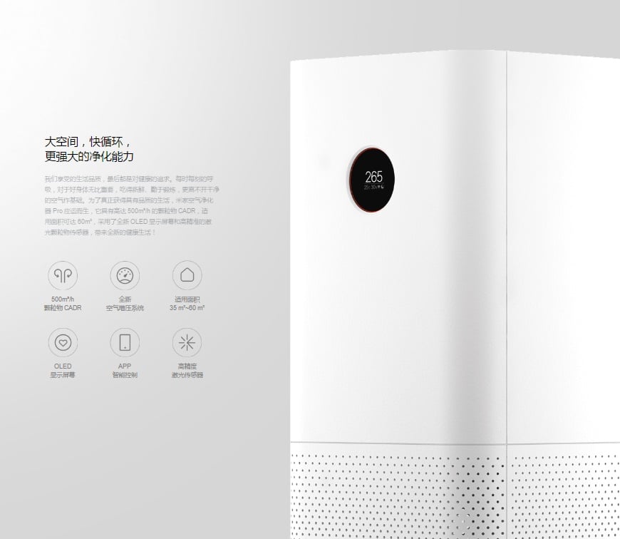 Xiaomi Launches Mi Air Purifier Pro with OLED Display for ¥1499 ($221 ...