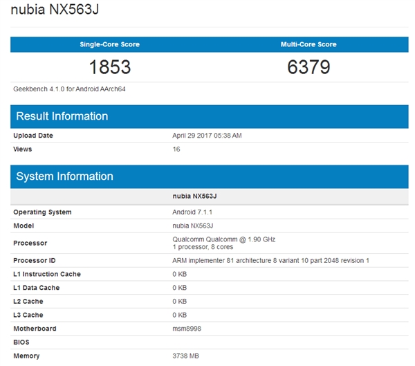 Nubia Z17 With Snapdragon 835 chip, 4GB RAM Appears on Geekbench - Gizmochina