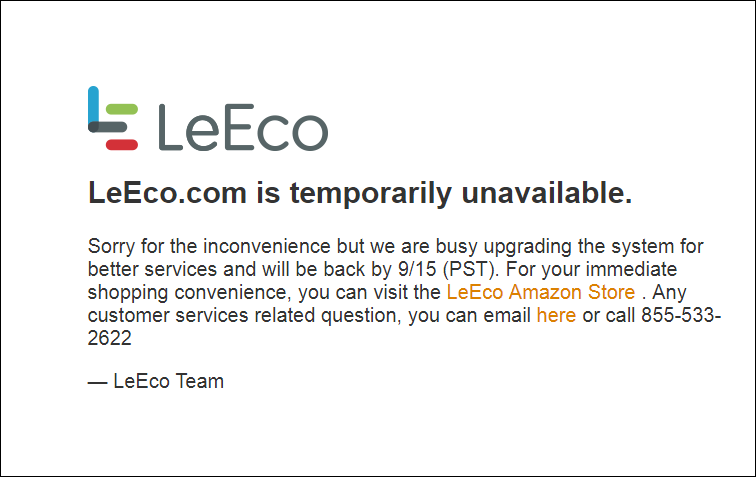 LeEco's Official U.S. Website Suddenly Shut Down - Gizmochina