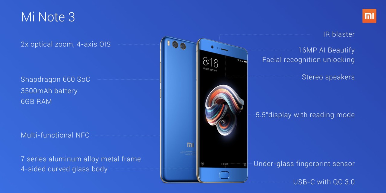 Xiaomi Mi Note 3 Announced Basically A Larger Mi 6 With Better Bokeh