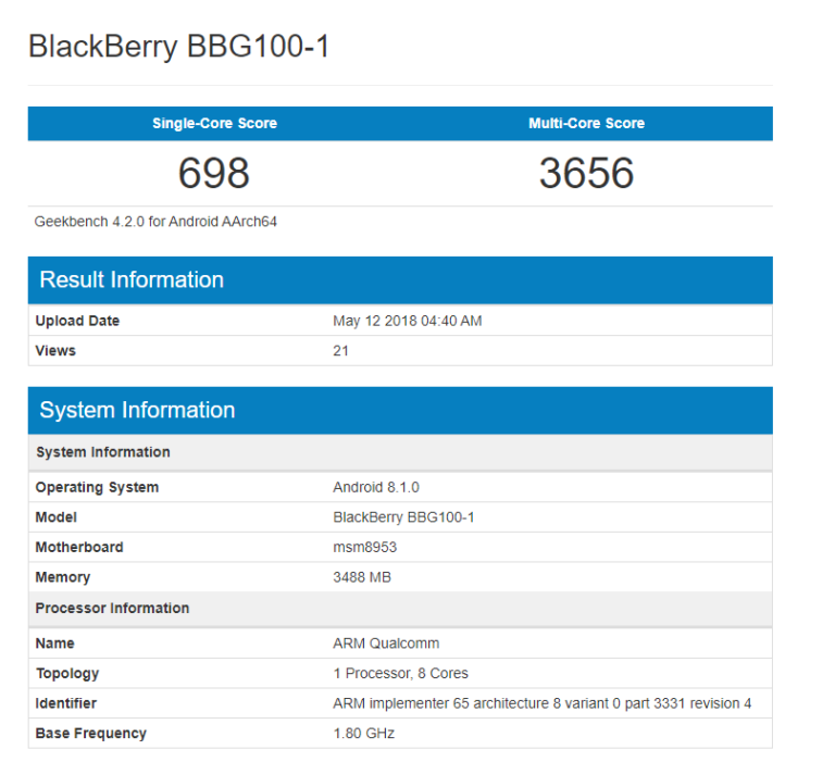BlackBerry BBG100-1 Powered By MSM8953 Seen On Geekbench - Gizmochina
