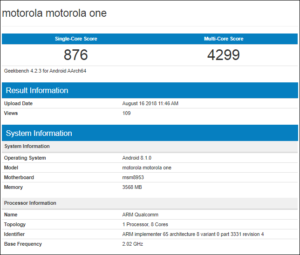Motorola One spotted on GeekBench packing a Snapdragon 625 CPU - Gizmochina
