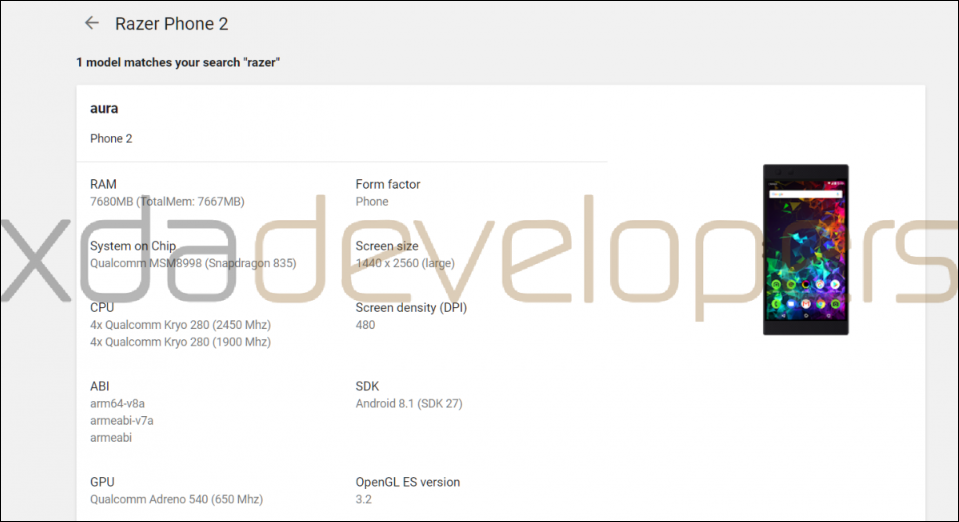Razer Phone 2 spotted on Google Play Console with some specs revealed ...