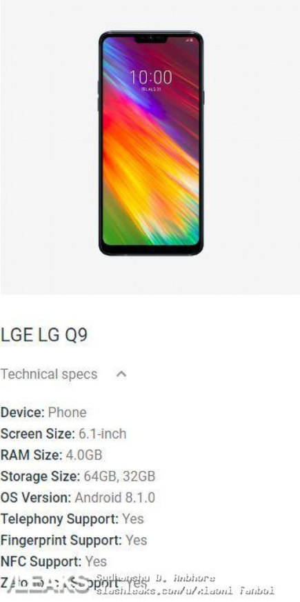 Leaked LG Q9 specs reveal 6.1-inch screen, 4GB RAM and NFC support ...