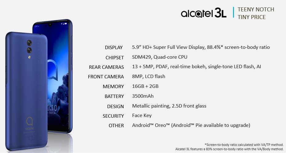 Alcatel's 2019 lineup revealed, includes the 3V, 3L, 1s, and 1V ...