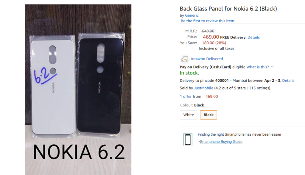 Image of Nokia 6.2 rear panel reveals dual rear cameras and a ...