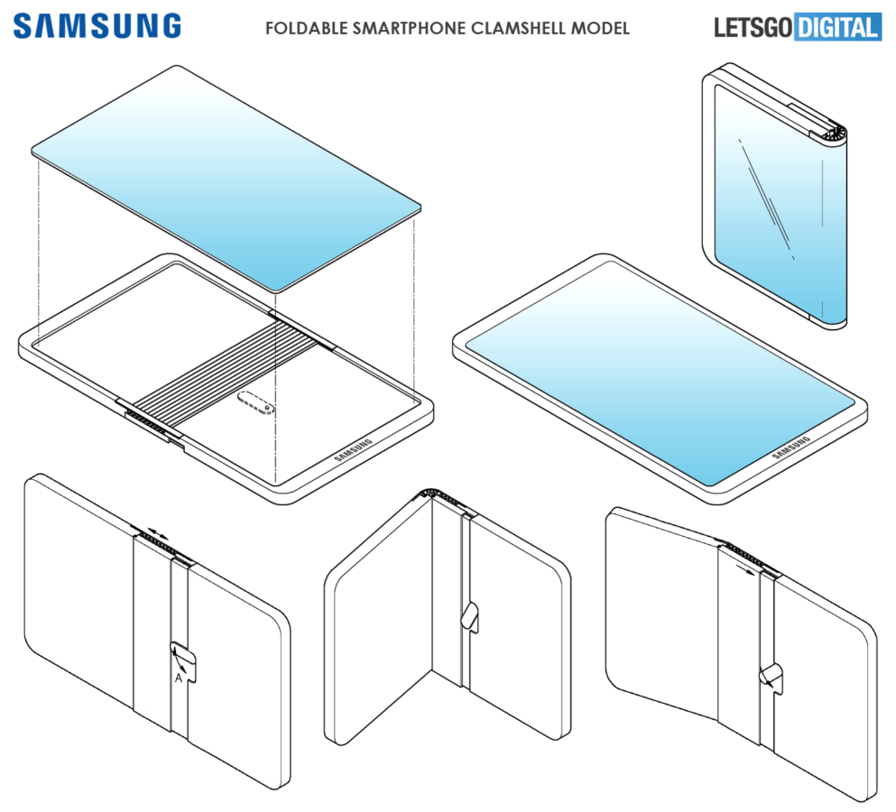 Patent reveals Samsung's foldable phone with a clamshell design ...