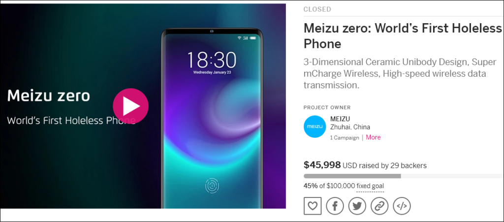 Meizu Zero Holeless phone crowdfunding flops with only 29 backers ...