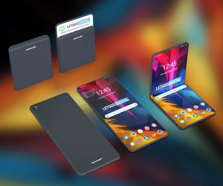 Sketch and 3D renders of Sharp's patented foldable phone with clamshell ...