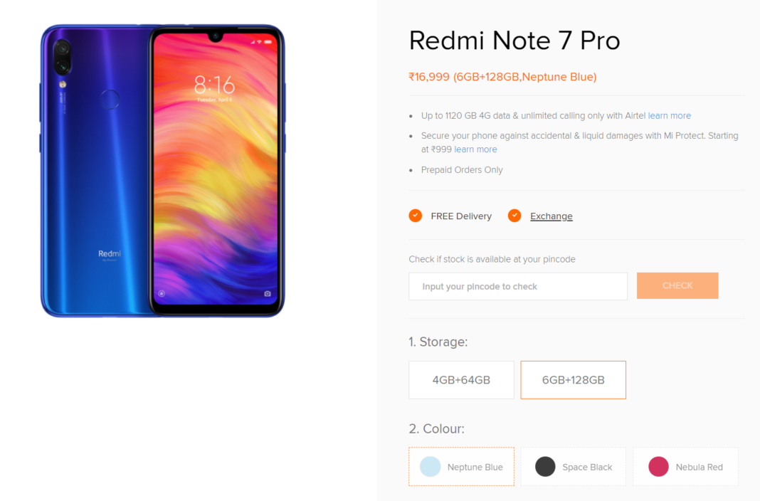Xiaomi Redmi Note 7 Pro 6 GB RAM + 128 GB officially listed in India ...