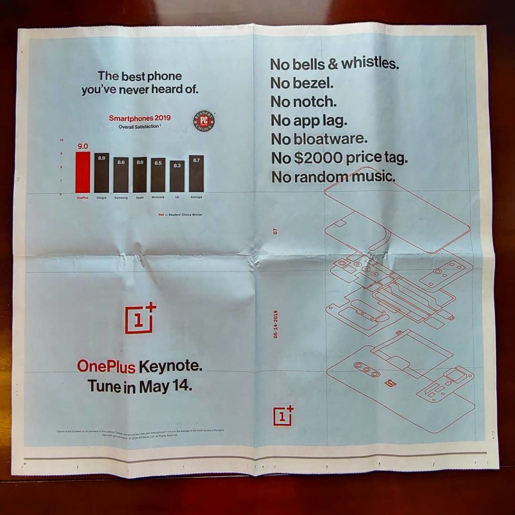 OnePlus 7 Pro newspaper ad confirms notch-less display, pop-up selfie ...