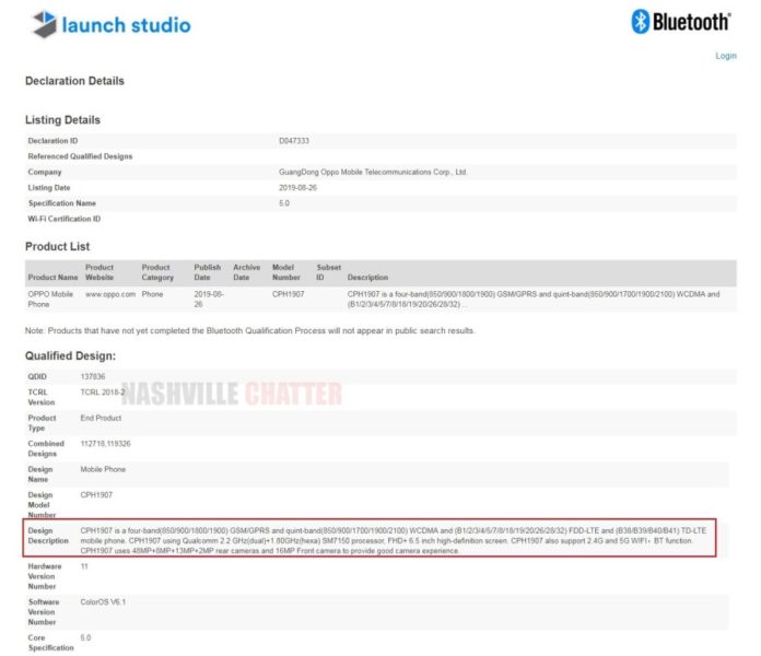 OPPO Reno2 (CPH1907) Bluetooth certification leaks key specifications ...