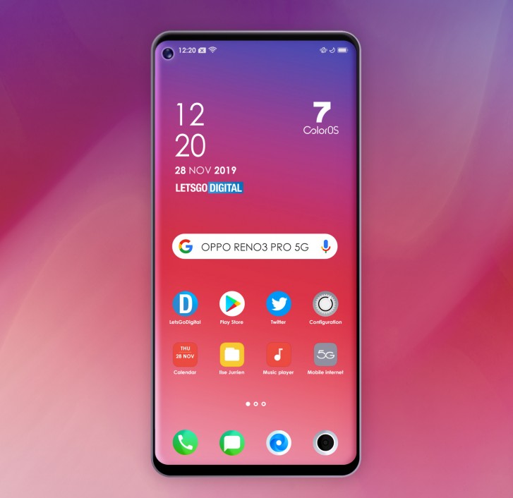 OPPO Reno 3 Pro 5G render showing full front design appear - Gizmochina
