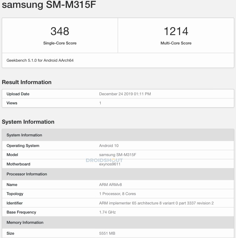 Samsung Galaxy M31 (SM-M315F) Geekbench listing appears to reveal key ...