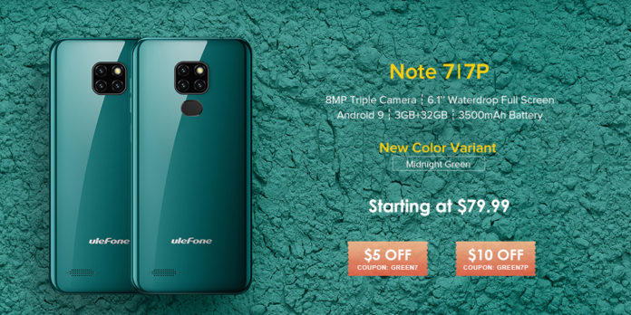 Ulefone Note 7 and Note 7P Midnight-Green color variant goes live for $79.99 and $109.99 ...