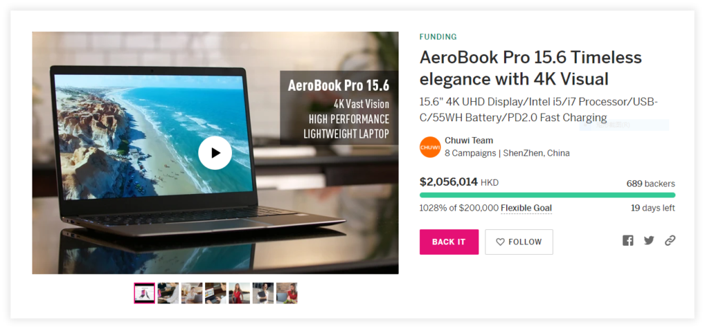 Chuwi AeroBook Pro 15.6 Indiegogo funding target extends for better WiFi module - Gizmochina