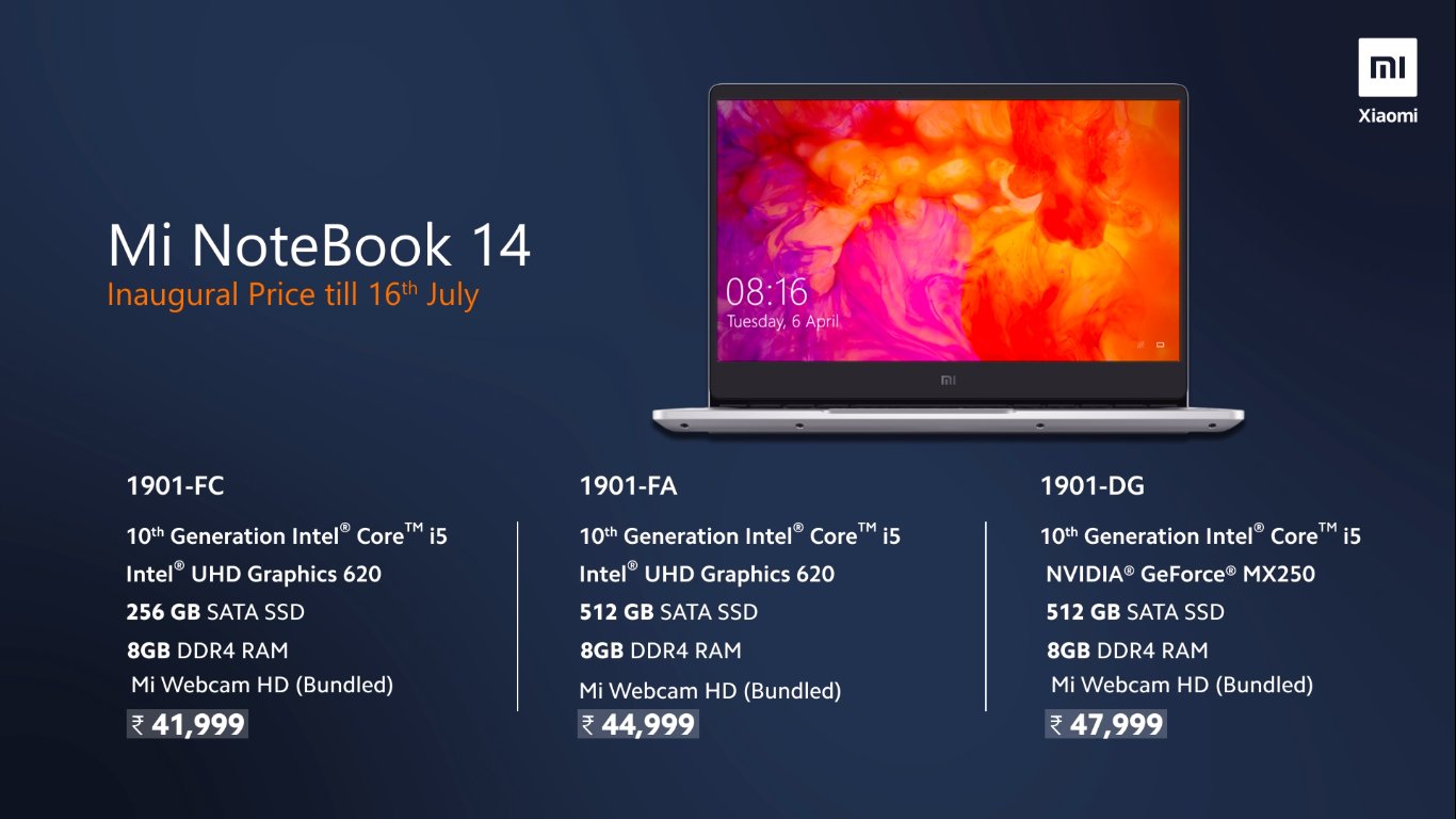 Xiaomi Mi Notebook 14 series Launched in India, starts from 41,999 INR ...