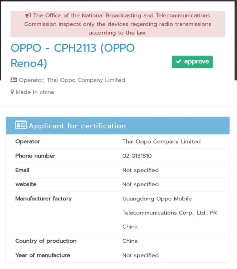 OPPO Reno4 4G gets certified in Thailand - Gizmochina