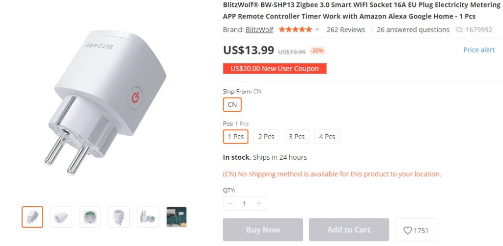 BlitzWolf BW-SHP13 Zigbee 3.0 Smart Socket up for Sale at Banggood ... BlitzWolf BW-SHP13 Zigbee 3.0 Smart Socket up for Sale at Banggood ...
