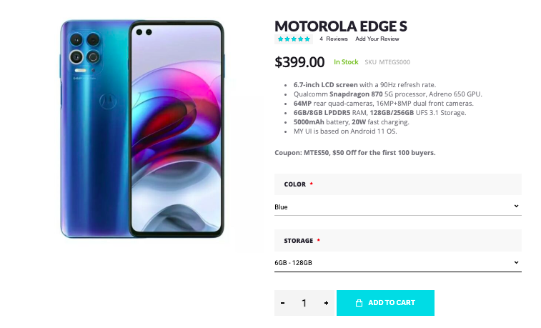 Deal: Get $50 OFF on Motorola Edge S (Coupon) - Gizmochina