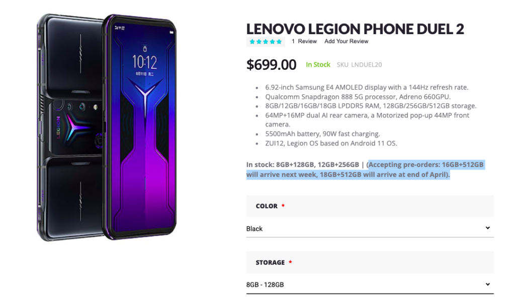 Lenovo Legion Duel 2 is now available at Giztop for $699 - Gizmochina