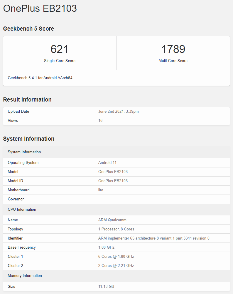 OnePlus Nord CE 5G (EB2103) Geekbench listing reveals 12GB RAM variant ...