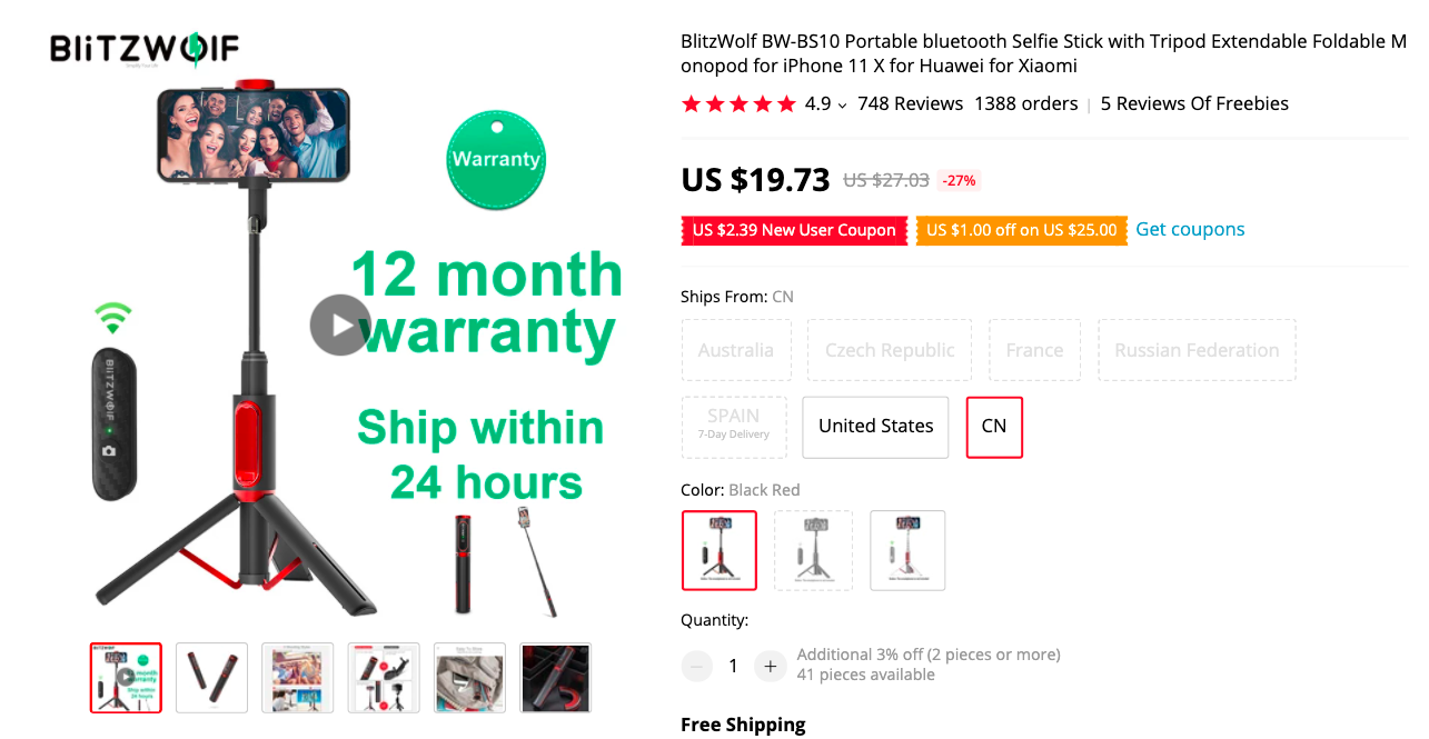 Deal: Get BlitzWolf BW-BS10 Selfie Stick and Tripod for $19 ( Retail ...