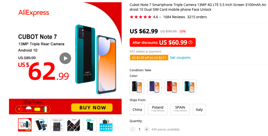 Deal: Buy Cubot Note 7 Smartphone for $61 (Retail Price $100) - Gizmochina