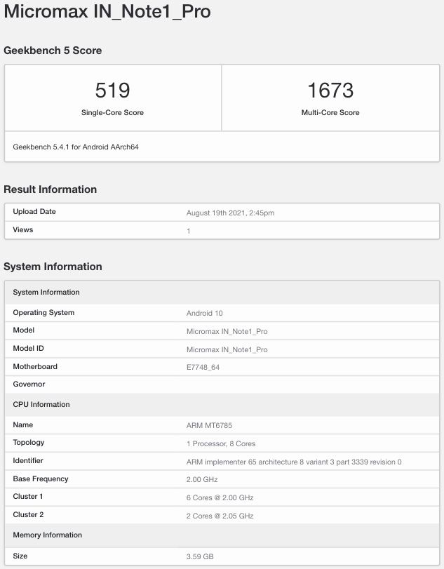 Micromax In note 1 Pro with Helio G90 chipset appears on Geekbench ...