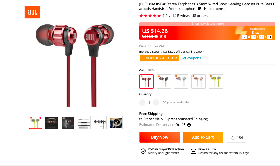 Deal: Get JBL T180A In-Ear Earphone for $14 (Retail Price $25) - Gizmochina