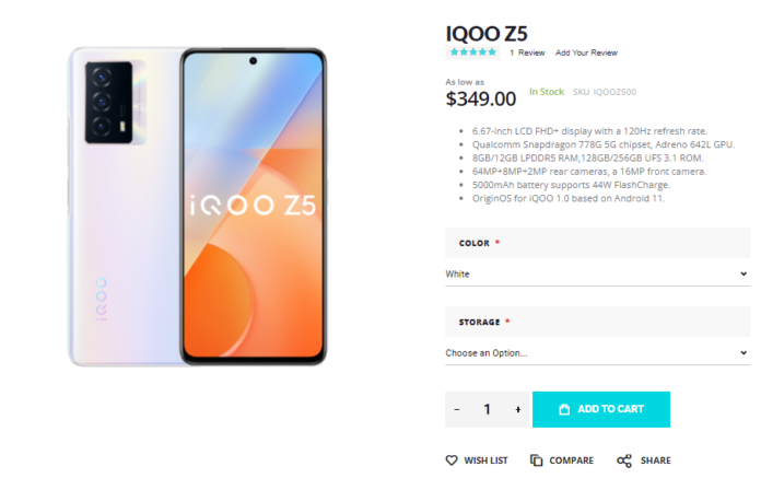 iQOO Z5 5G smartphone now available for $349 via Giztop - Gizmochina