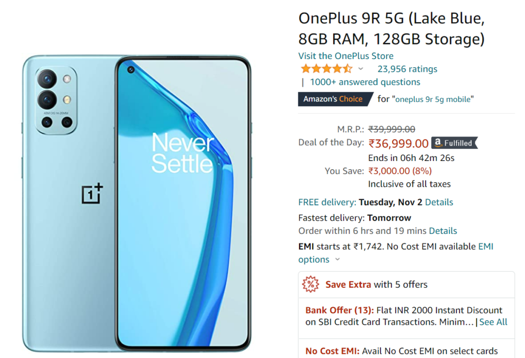 Deal: Get OnePlus 9R 5G for ₹36999 (Retail Price ₹40000) - Gizmochina