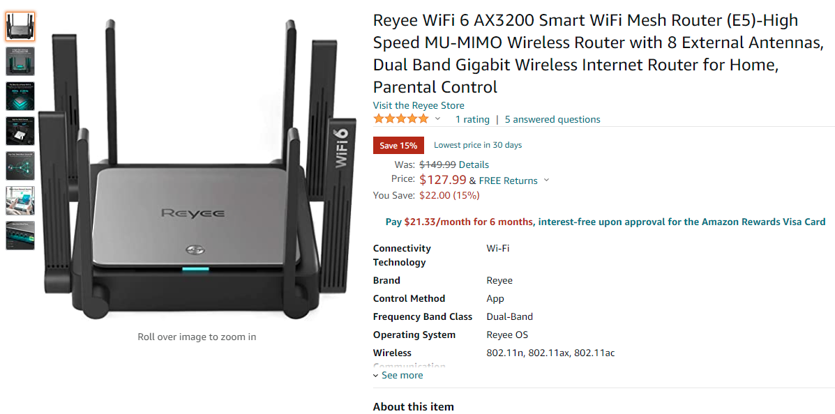 Reyee RG-E5 Smart Wi-Fi 6 Router available for $108.79 at Black Friday ...