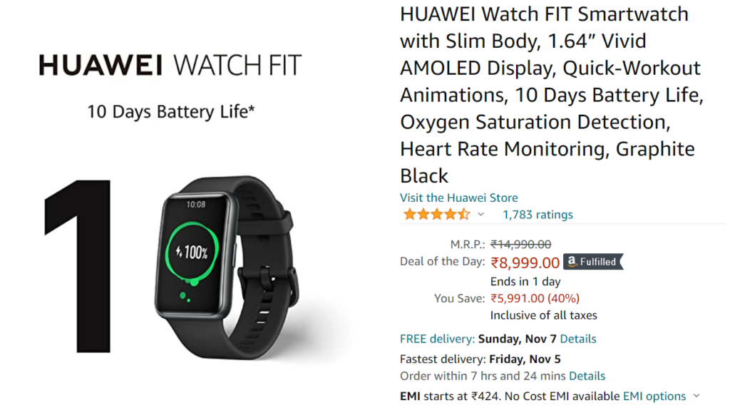 Get Huawei Watch FIT Smartwatch Exclusively at Amazon India for ₹8999 ...