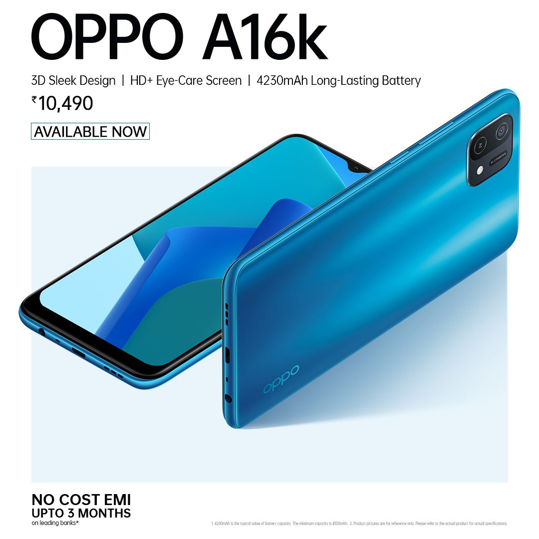 OPPO A16K budget smartphone launched in India with slim & light design
