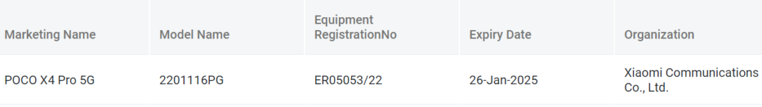 POCO X4 Pro 5G with 2201116PG model number spotted once again - Gizmochina