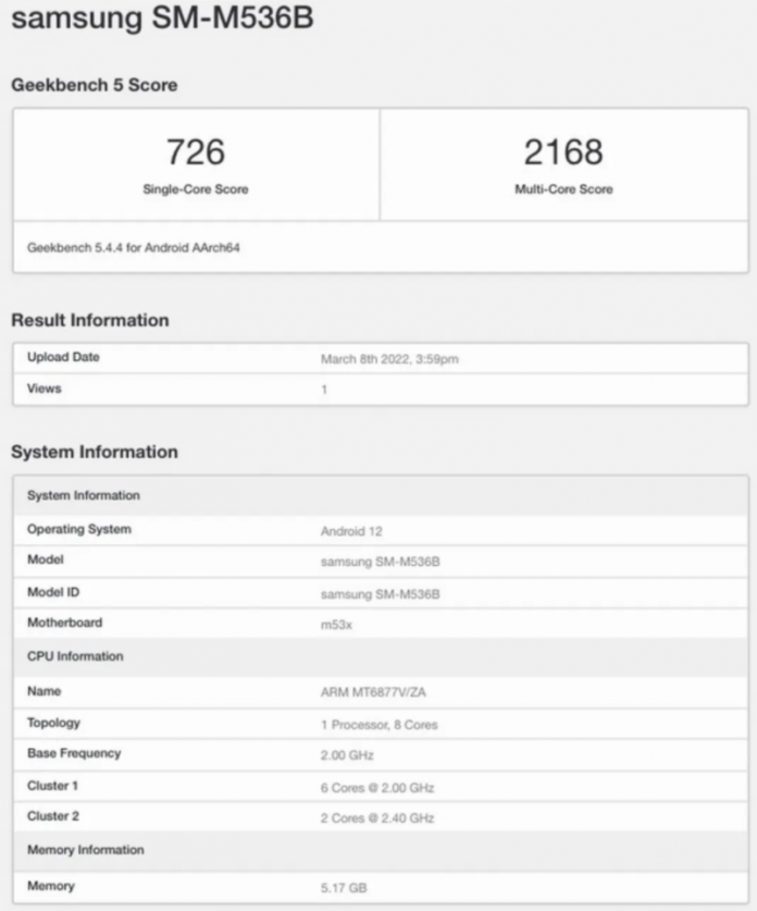 Samsung Galaxy M53 5G with Dimensity 900, 6GB RAM spotted on Geekbench ...