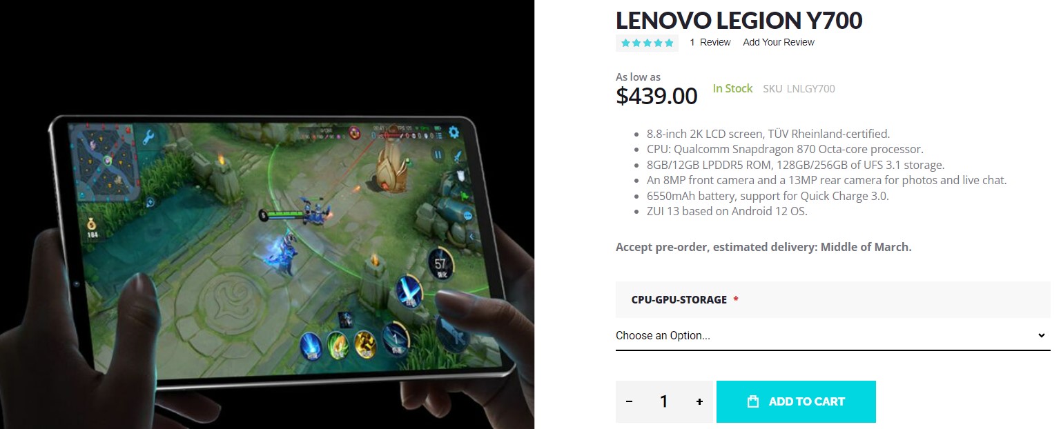 Lenovo Legion Y700 Gaming Tablet is now available for Pre-order for $439 on Giztop - Gizmochina