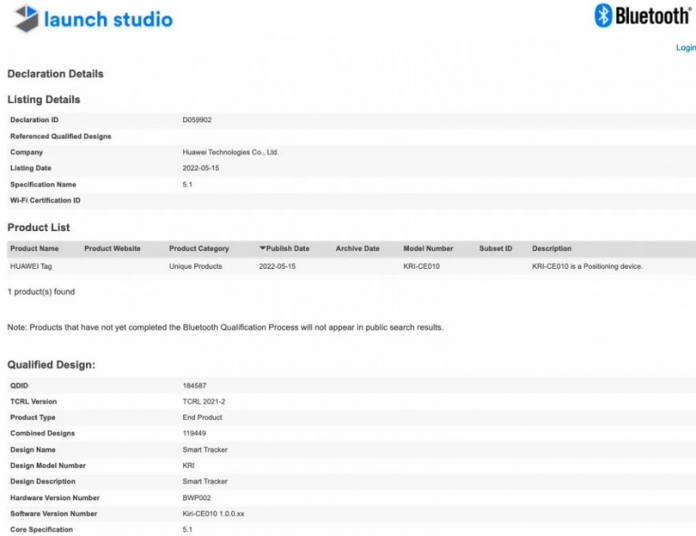 Huawei Tag Smart Tracker spotted on Bluetooth SIG, launch may be near ...