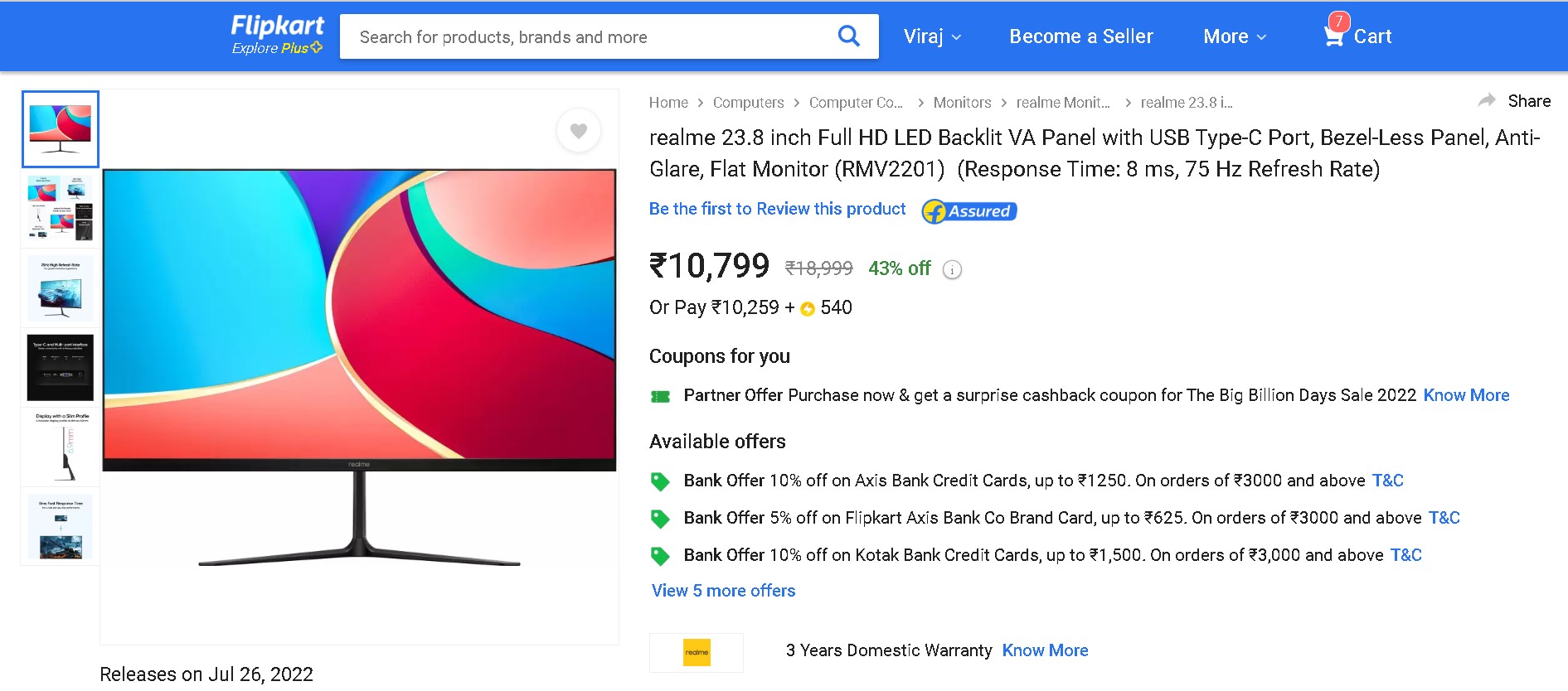 Realme Flat Monitor Full HD listed on Flipkart with key specifications ...
