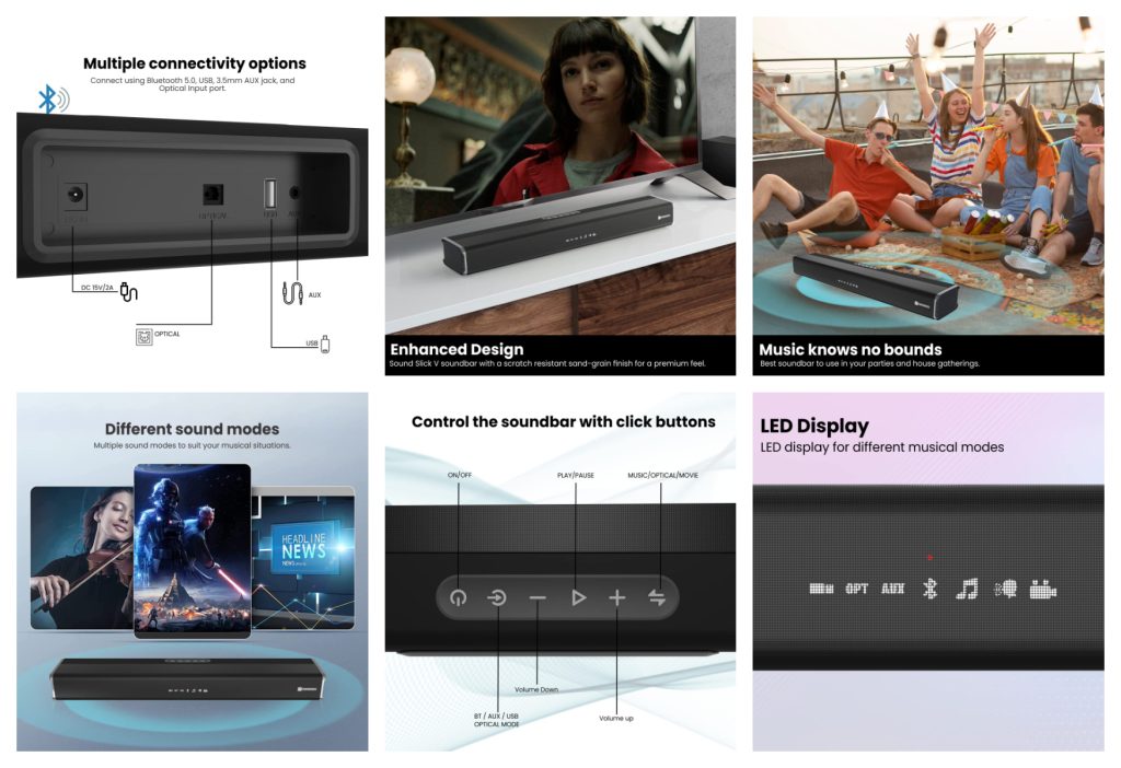 Portronics Sound Slick IV & Slick V Soundbars with 120W peak power ...