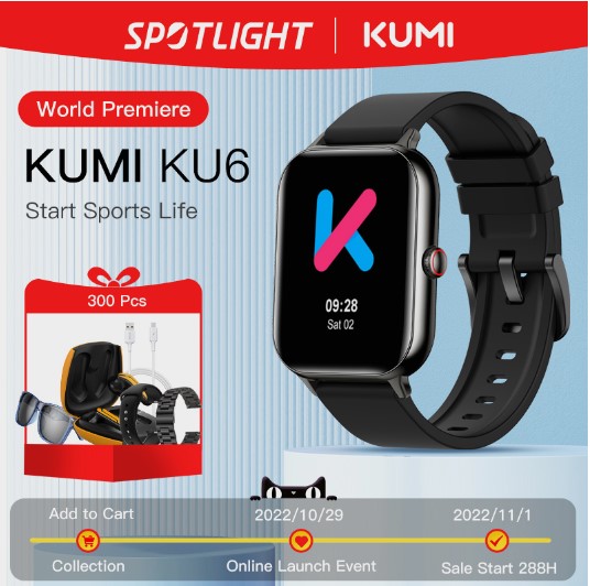 Get discounts and coupons at the world premiere of Kumi KU6 Smartwatch on AliExpress on Nov 1st ...