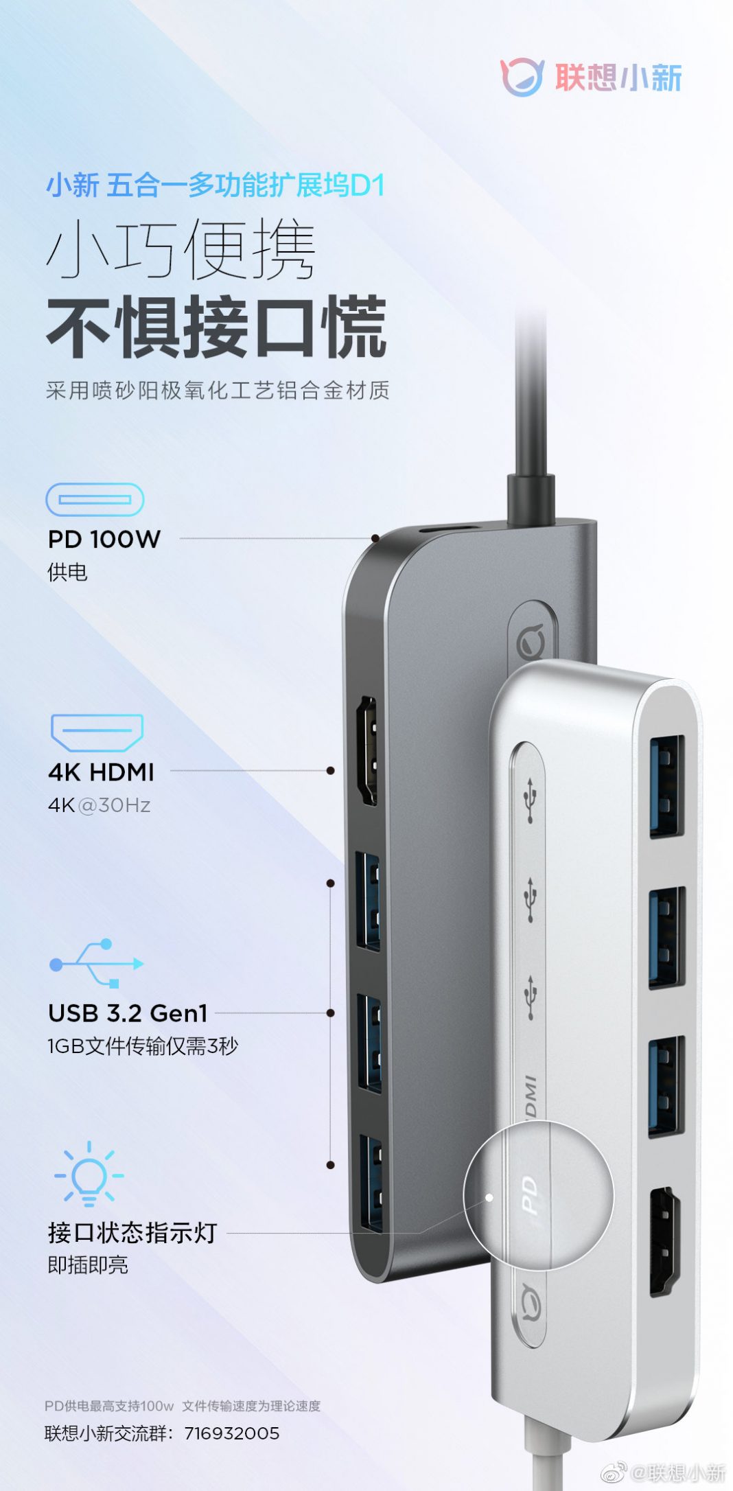 Lenovo Xiaoxin Multi-function Docking Station D1 With 100W PD input ...