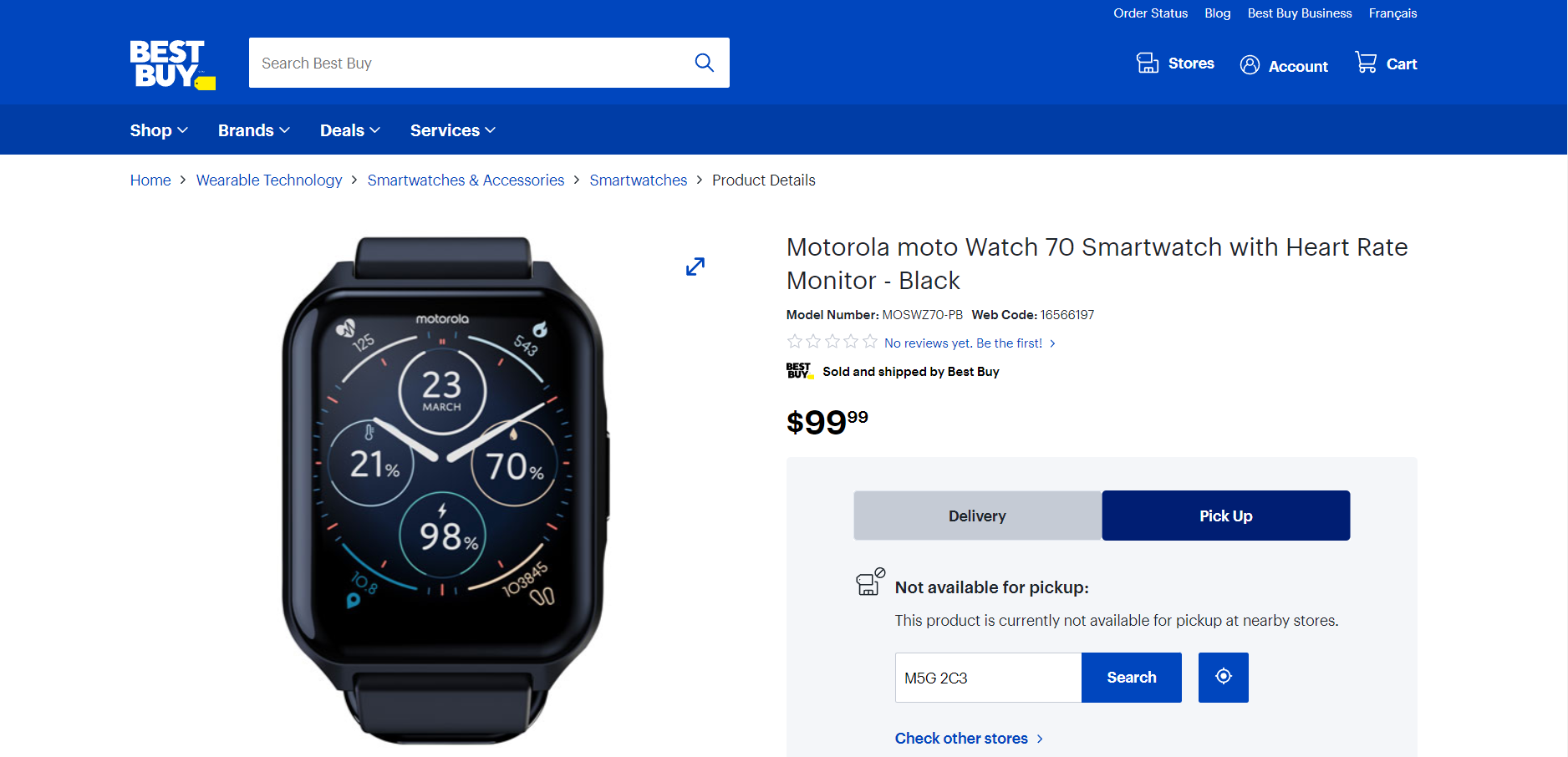 Moto Watch 70 Shows up on Best Buy Canada Ahead of Launch - Gizmochina