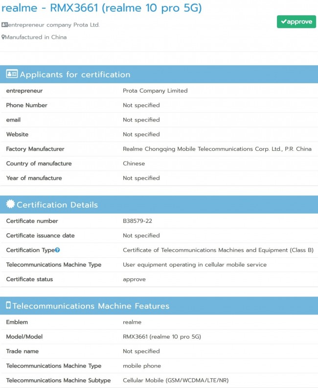 Realme 10 Pro 5G NBTC certified, here’s what to expect - Gizmochina
