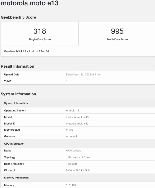 Moto E13 With Unisoc SoC, 2GB RAM Spotted on Geekbench - Gizmochina