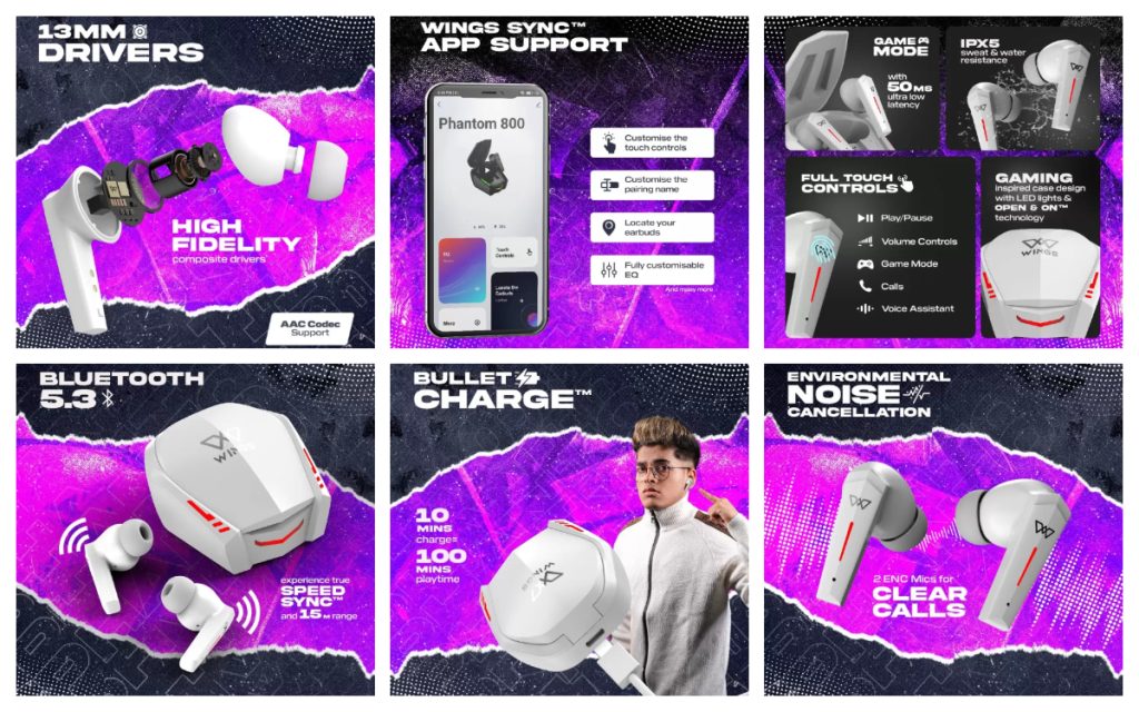 Wings Phantom 760 and 800 Gaming Earbuds Launched Alongside the Wings ...